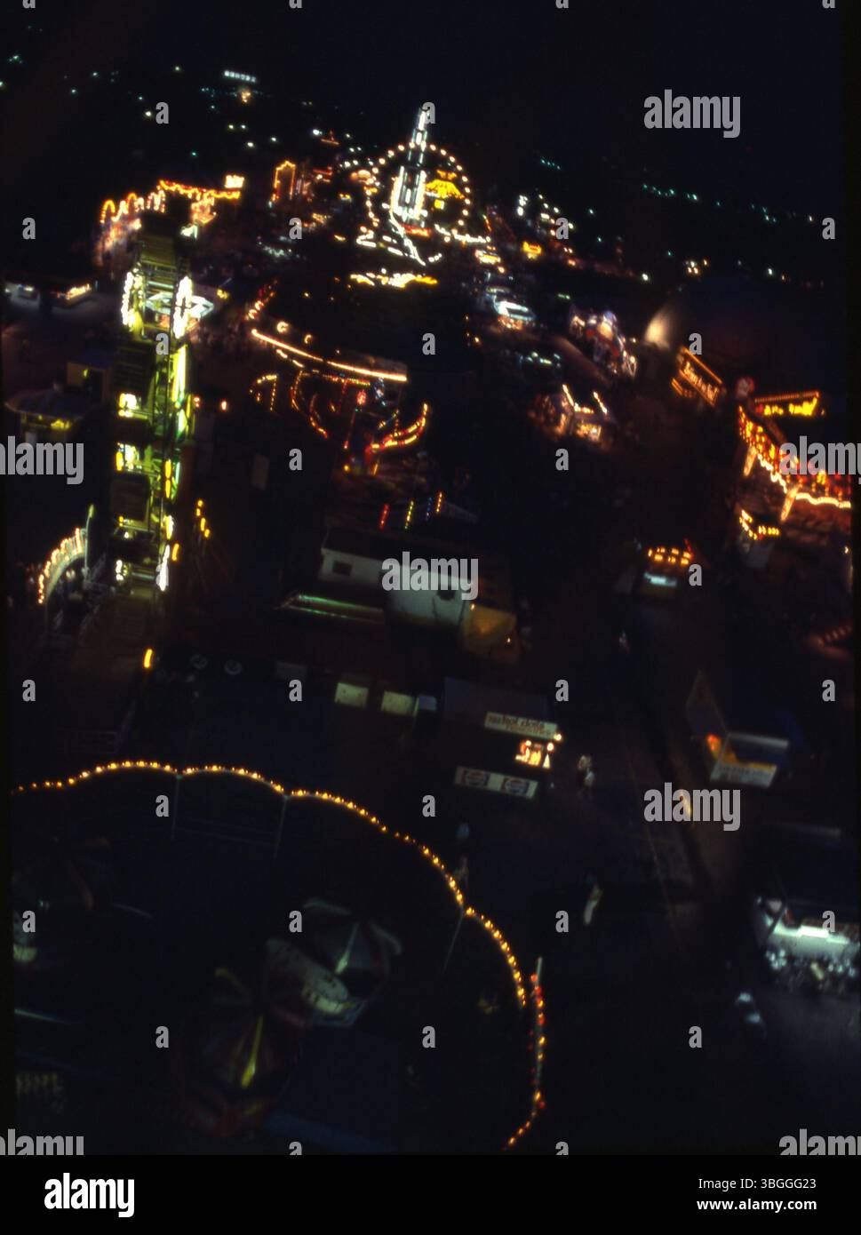 An aerial view of the Ohio State Fair at night, featuring multicolored ...