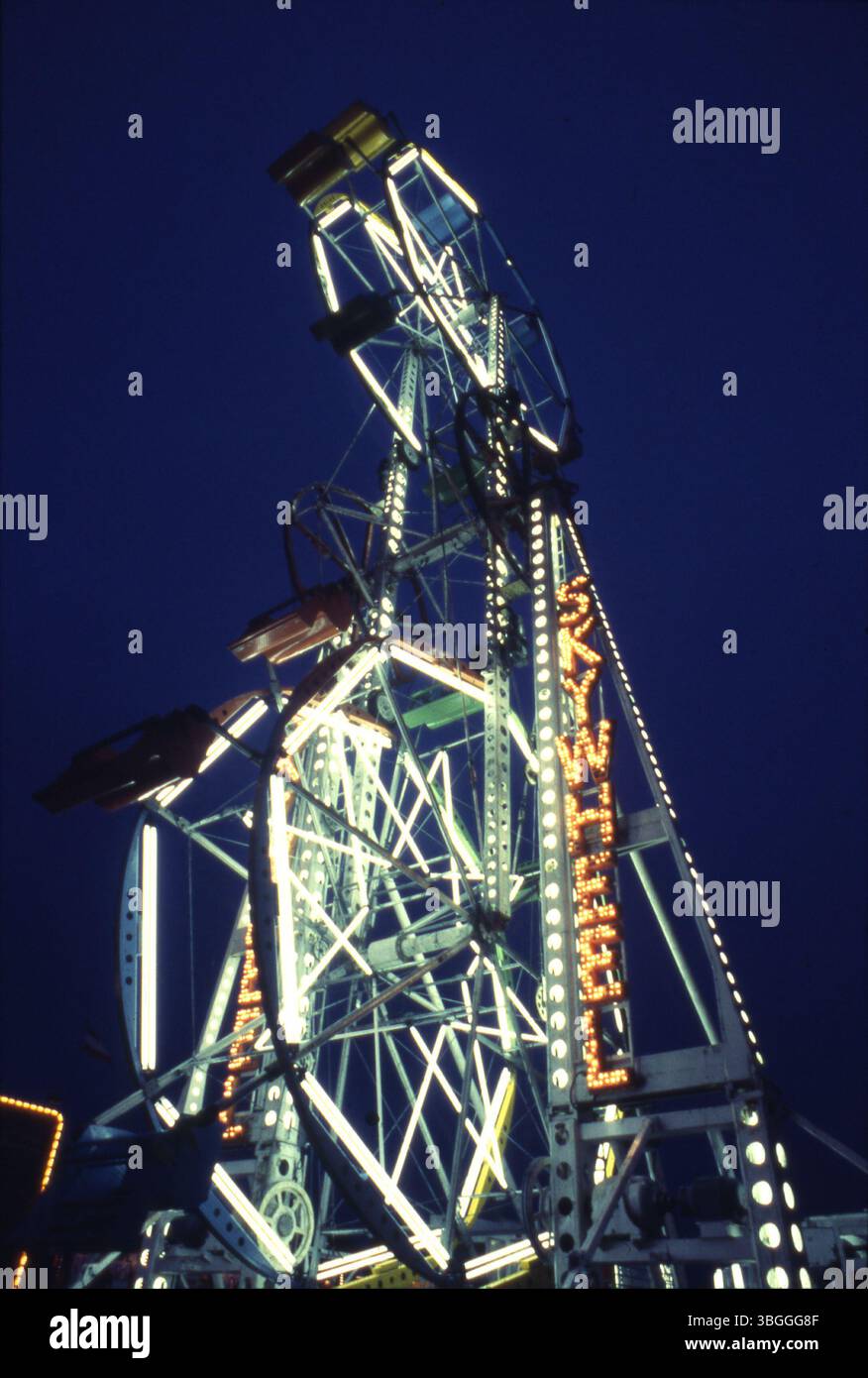 The Sky Wheel ride is shown at night during the Ohio State Fair. The ...