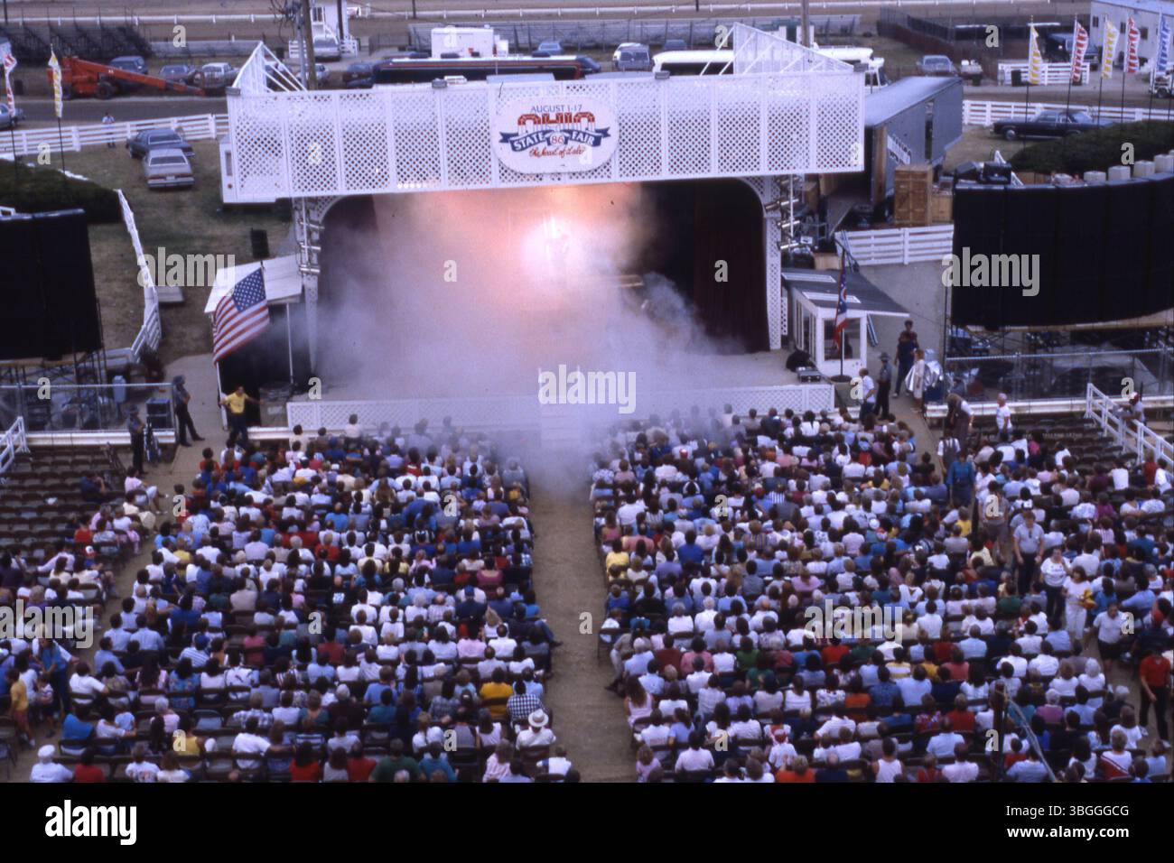 David Copperfield performs at the Ohio State Fair in 1986, with smoke ...