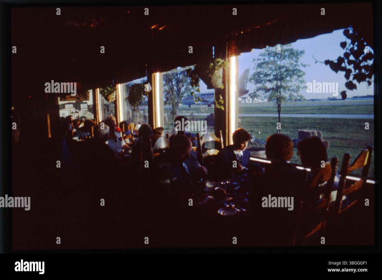 The interior of the 94th Aero Squadron Restaurant offers a view through ...