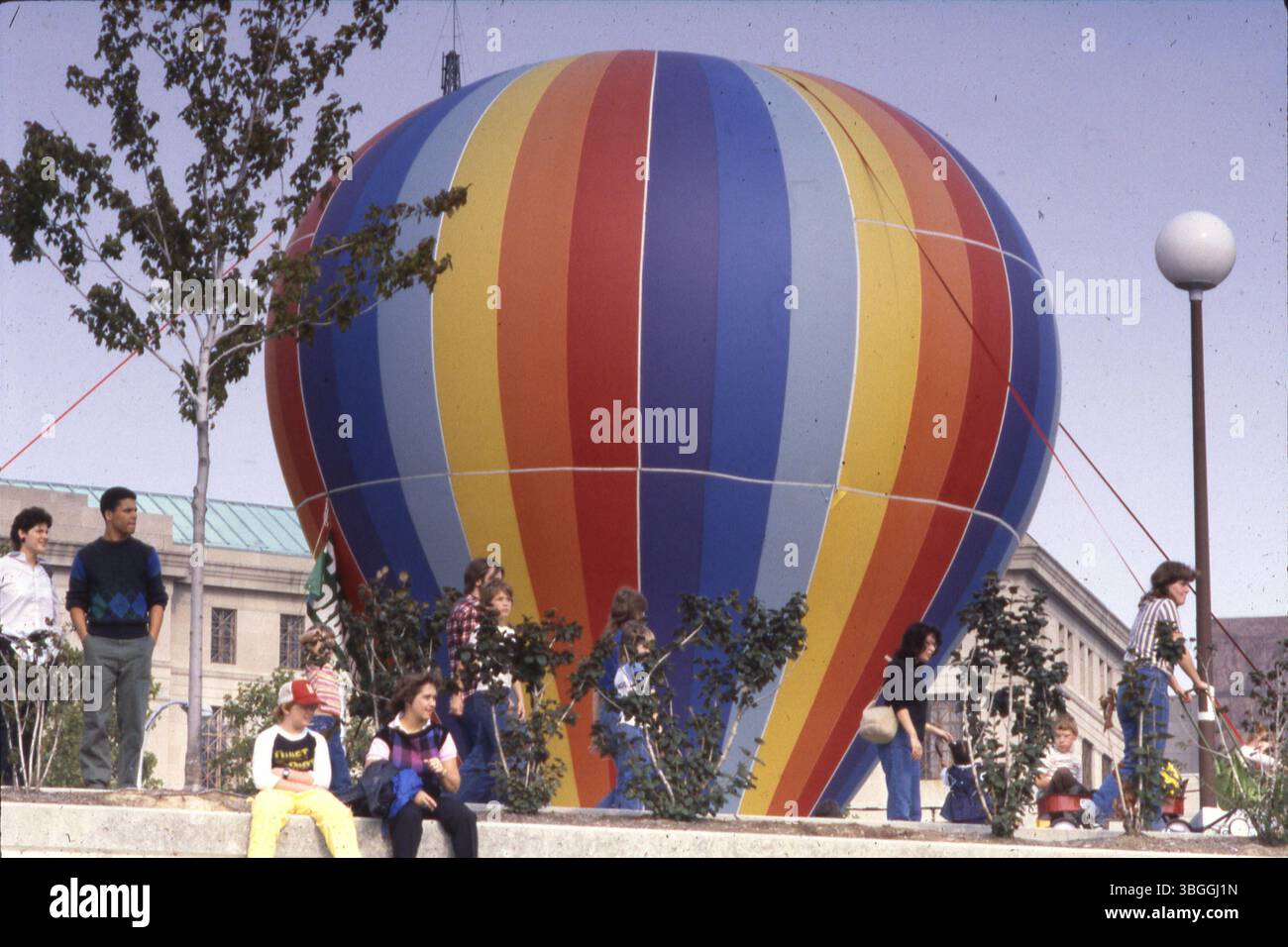 In 1986, a multi-colored striped hot air balloon was seen at Battelle ...