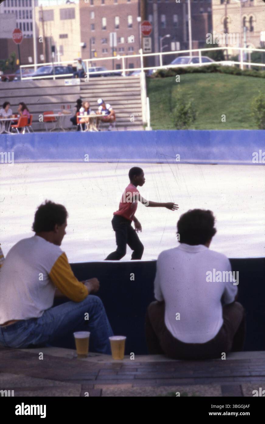 An African American youth roller skates at the Centrum, a public plaza ...