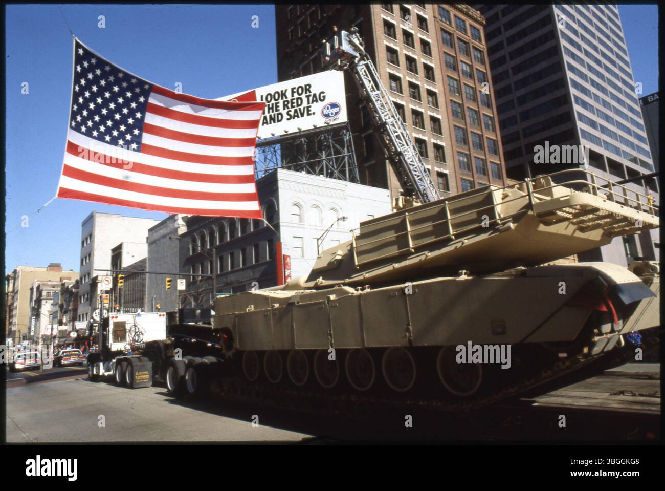 A view of the 1991 Veterans Day parade in Columbus, Ohio, showing a ...