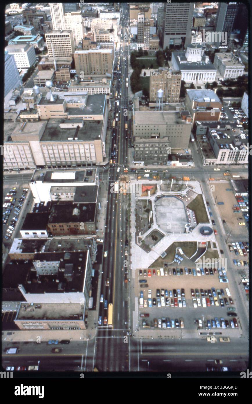 An aerial view of downtown Columbus in 1980, looking north up High ...