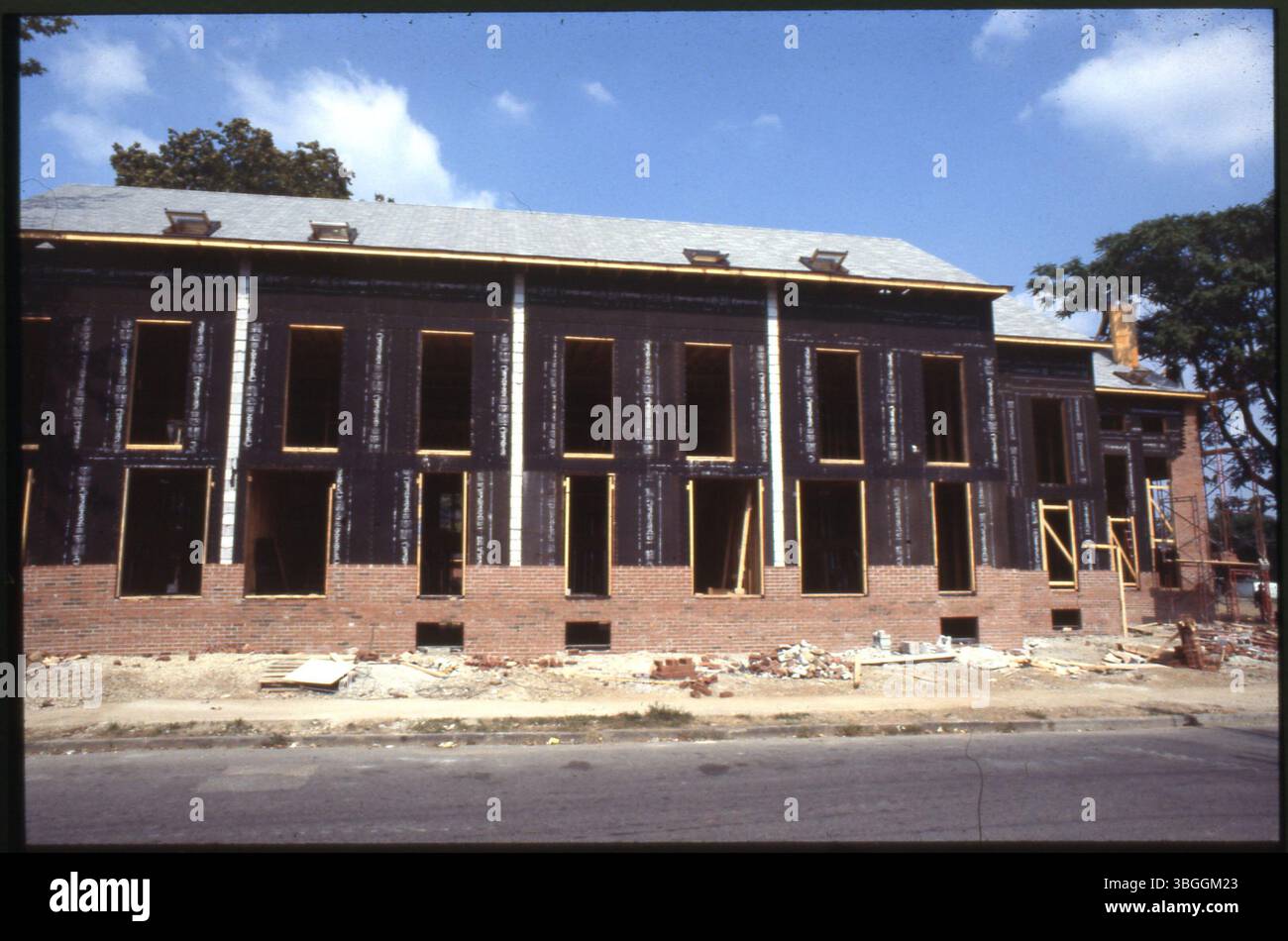 A view of a brick building under construction, showcasing the building ...