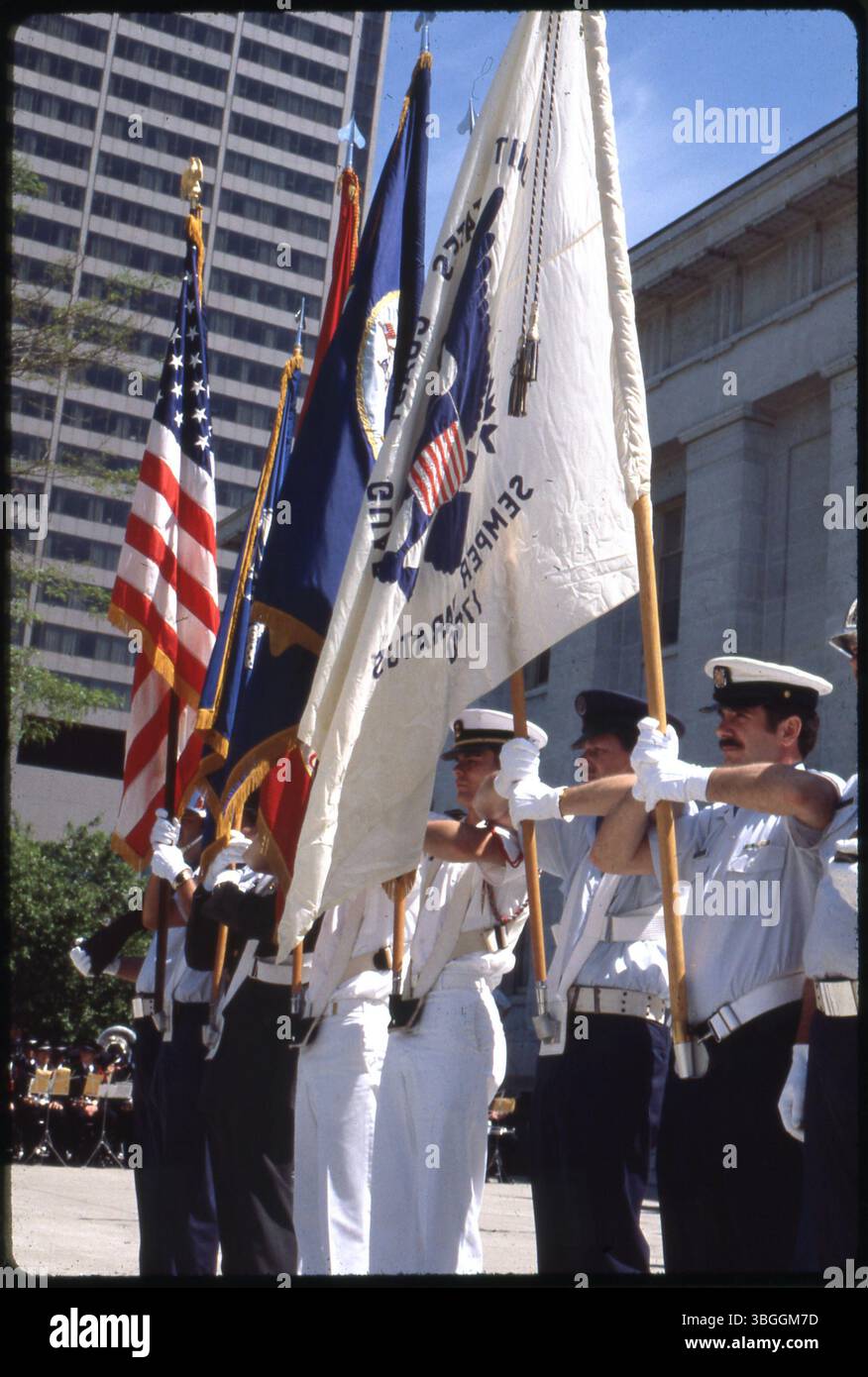An eight-member military color guard stands outside the west side ...