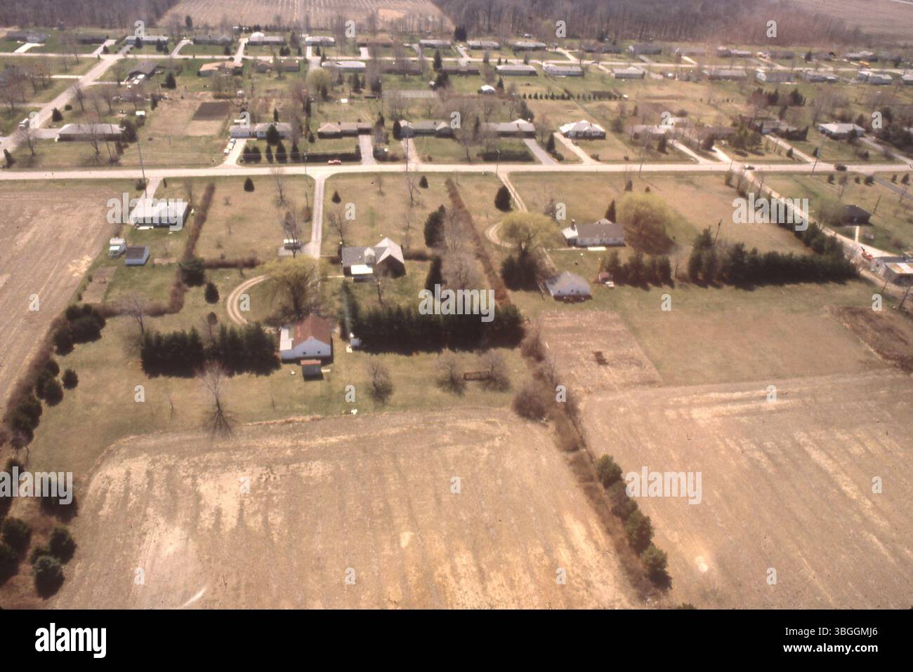 An aerial view from April 1981 of the Brookside Colony development ...