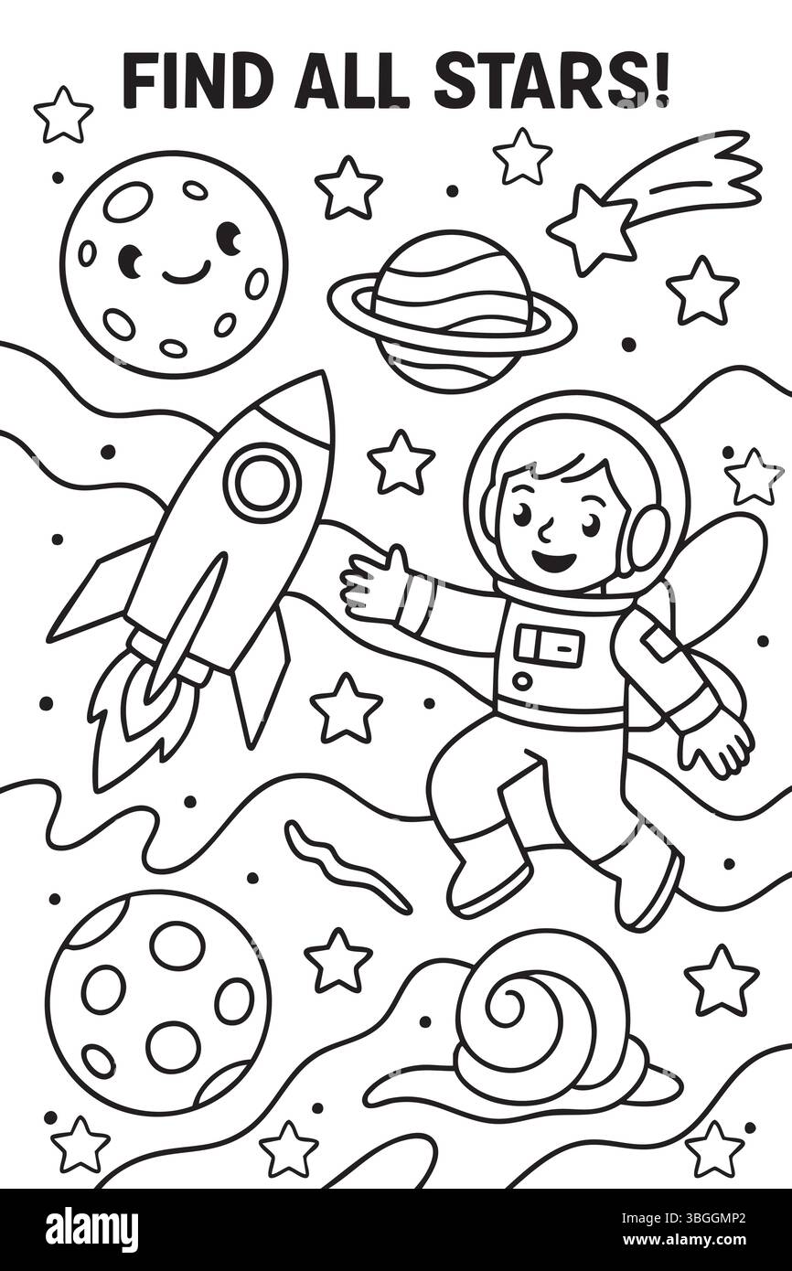 A coloring page of an astronaut and a rocket in space Stock Vector ...