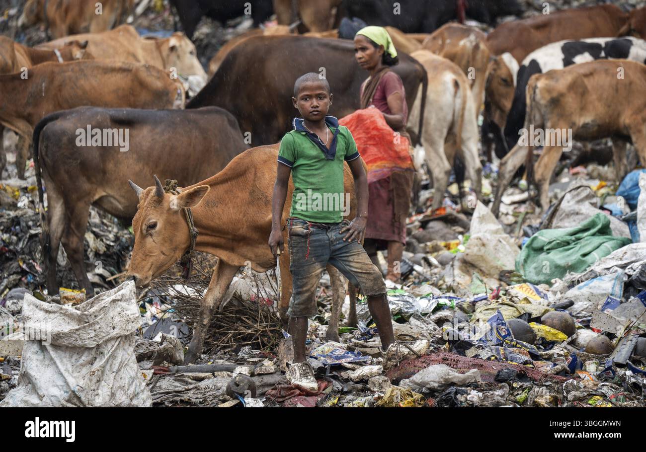 Garbage Collectors Searching For Recyclable Material At Garbage