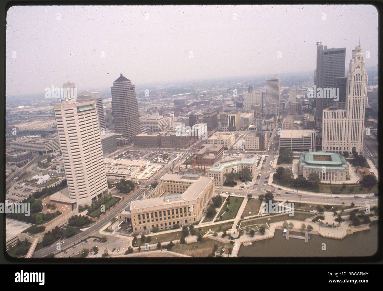 An aerial view from 1990 looking east from the Scioto River toward ...