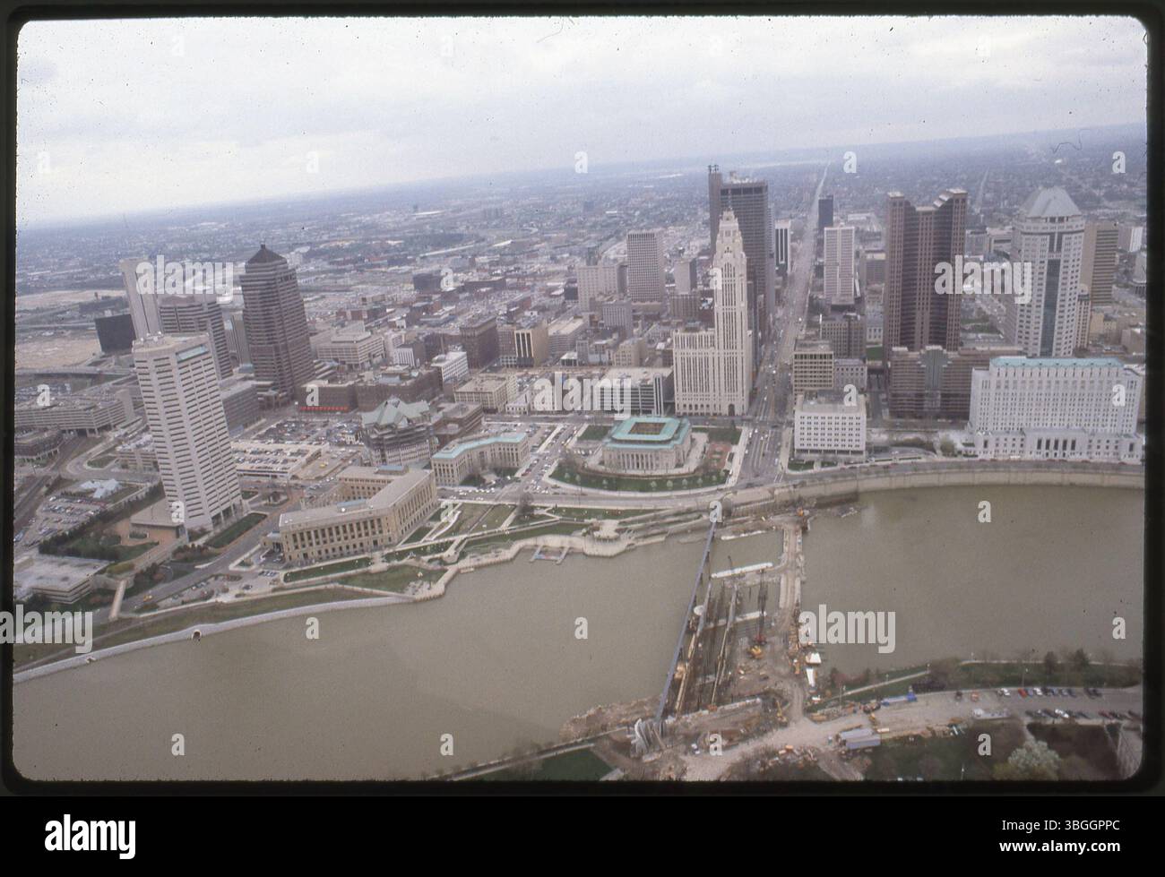 An aerial view looking east over the Scioto River toward Downtown ...