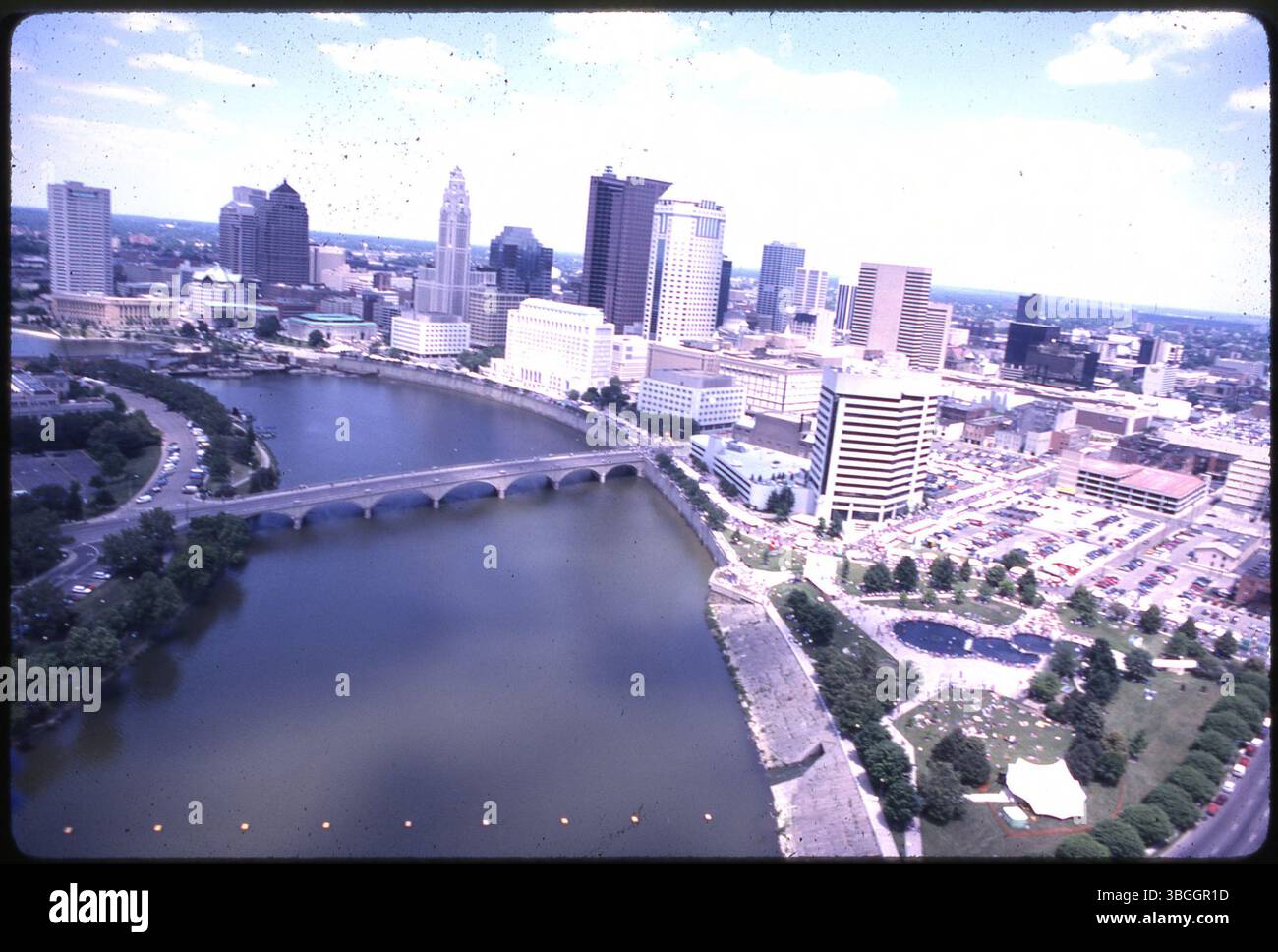 A 1991 aerial view looking northeast over Downtown Columbus, featuring ...