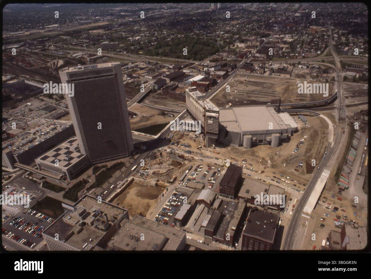 An aerial view looking northwest of the northern part of Downtown ...