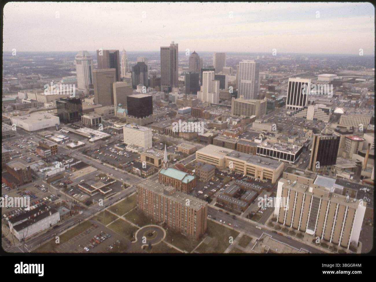 This 1991 aerial view shows South Downtown Columbus, featuring East ...