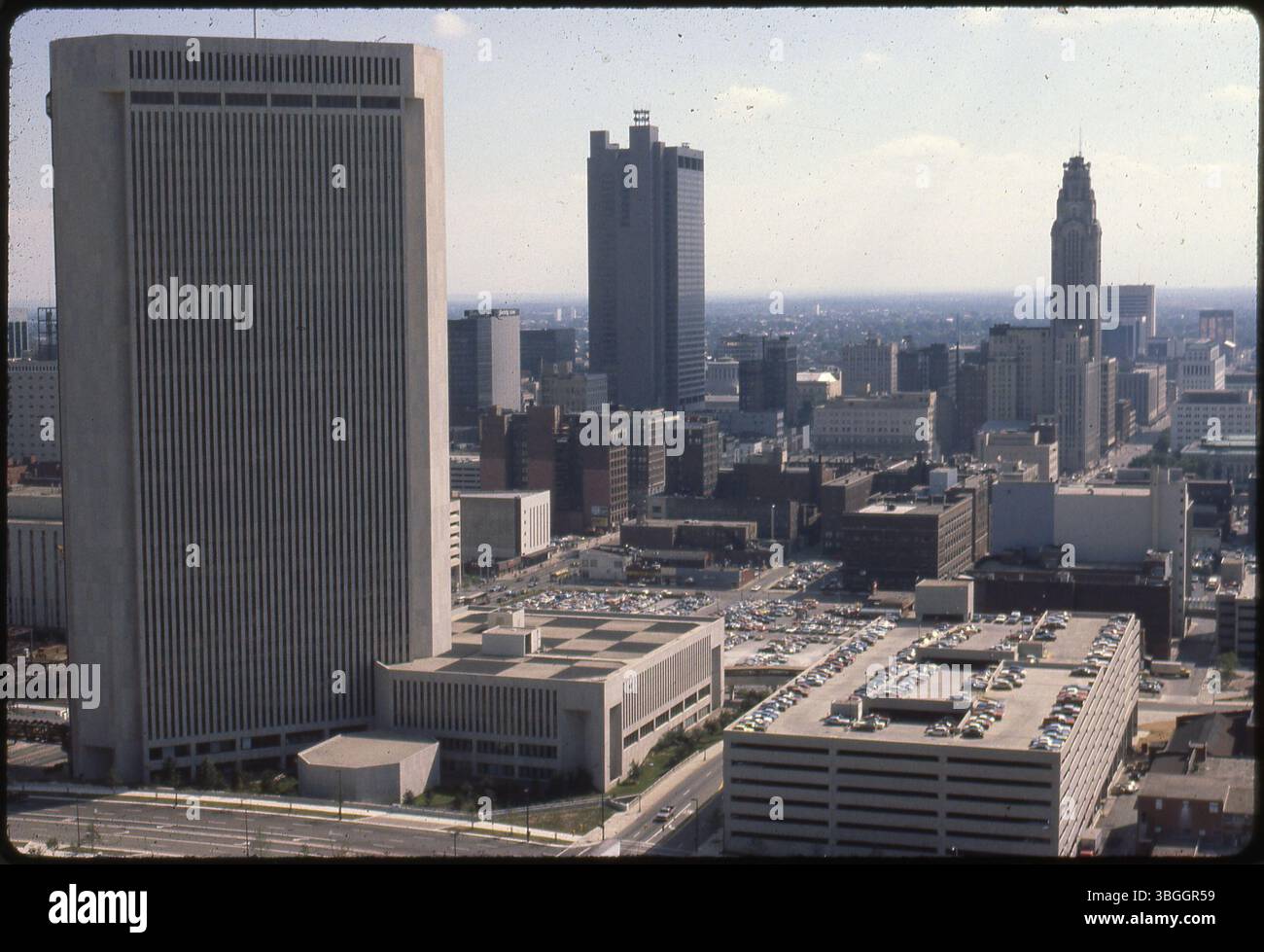 An aerial view from 1980 looking southeast over North Downtown Columbus ...