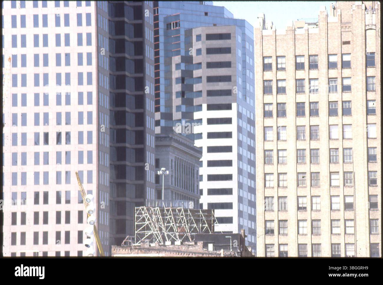 A close-up aerial view from 1988 looking north in Downtown Columbus ...