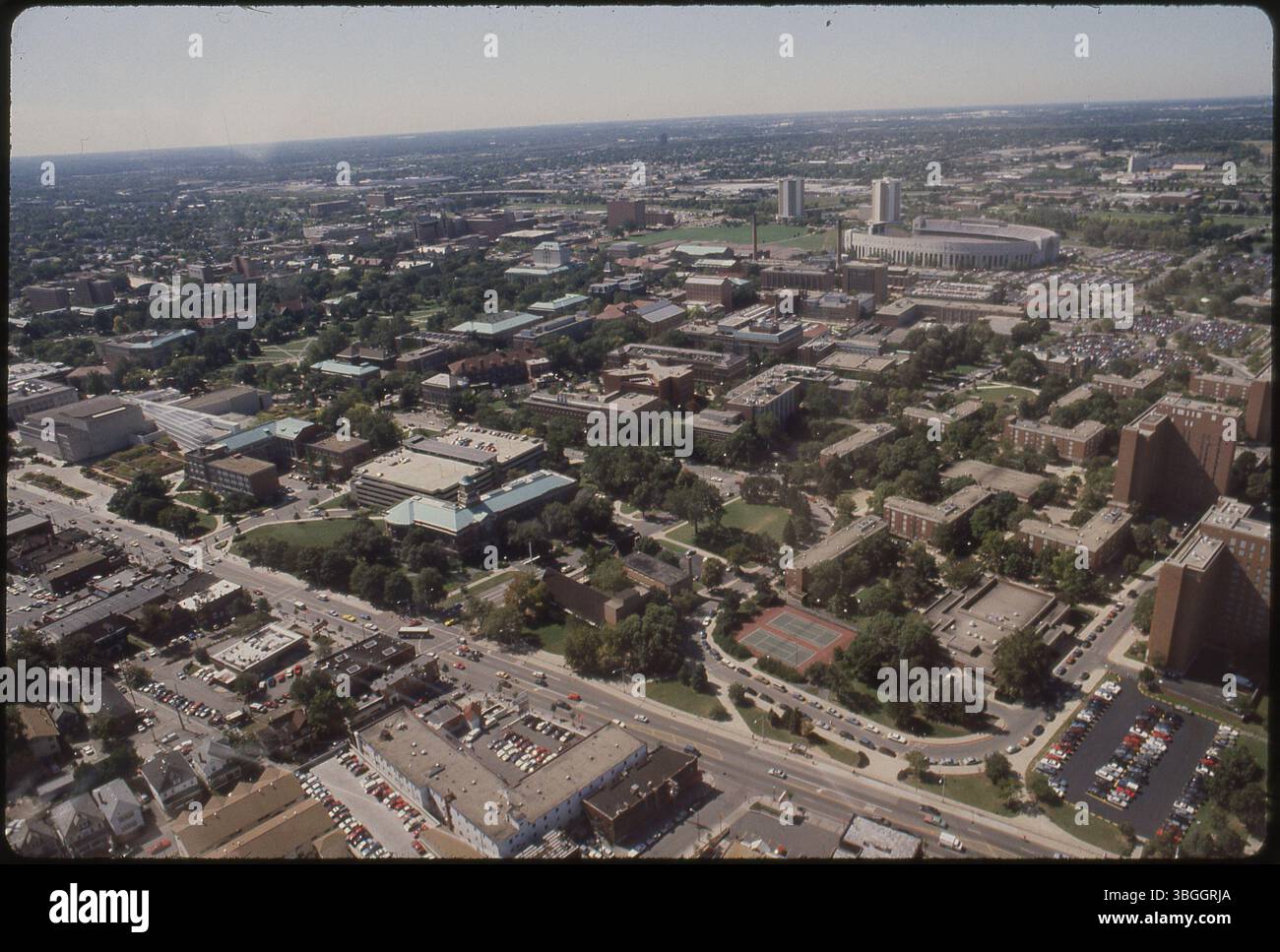 Aerial view looking southwest of The Ohio State University campus ...