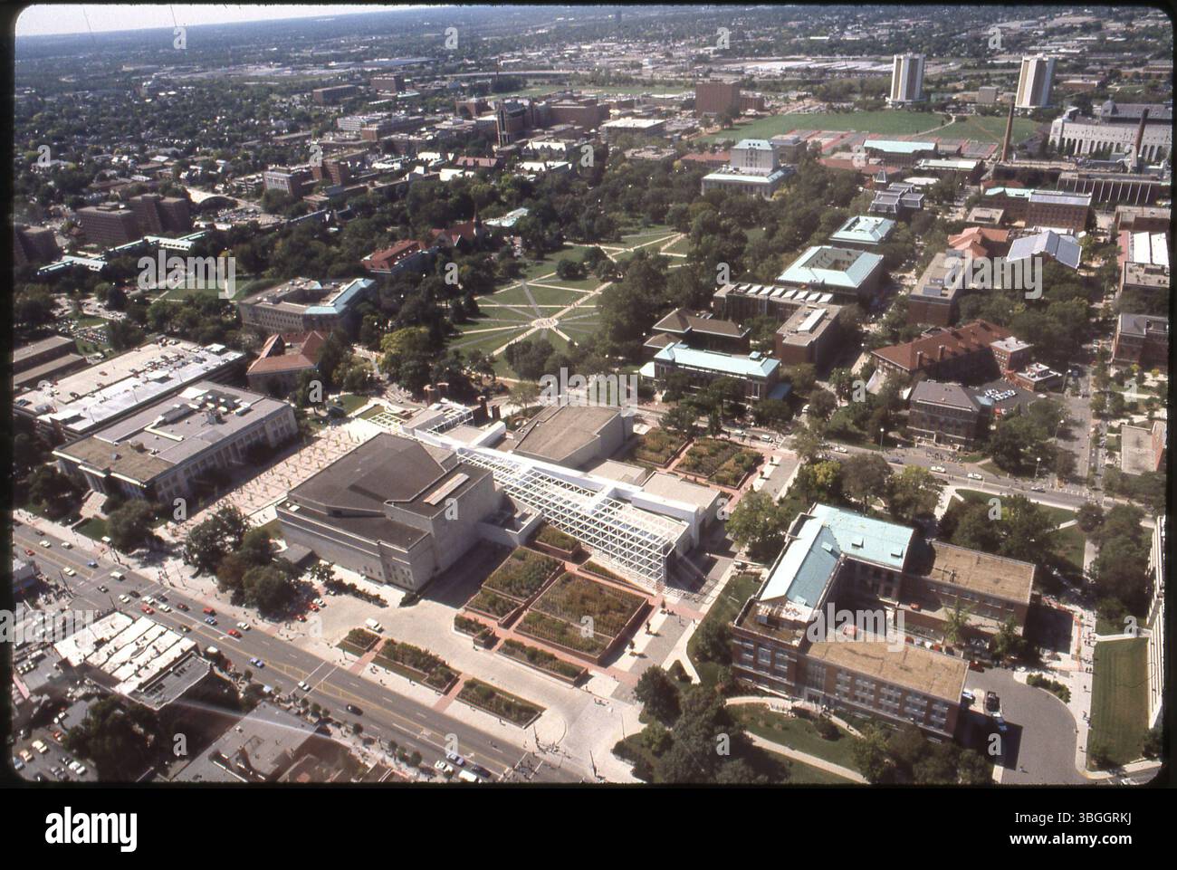 A 1992 aerial view looking southwest over The Ohio State University ...