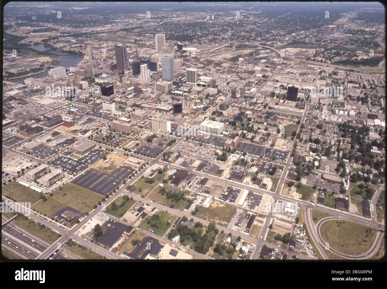 An aerial view from 1981, looking northwest at Downtown Columbus ...
