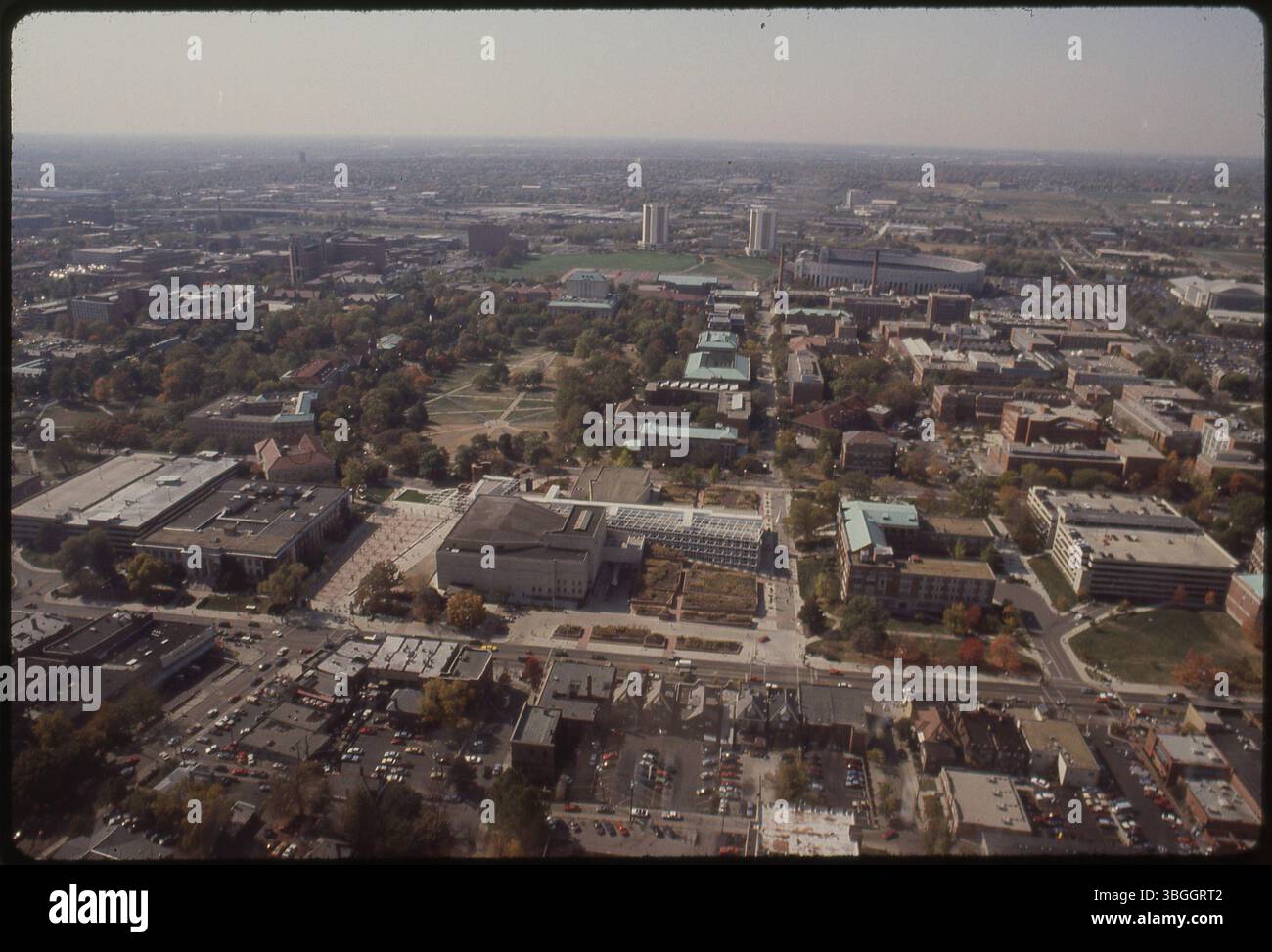 Aerial view looking west of The Ohio State University main campus ...