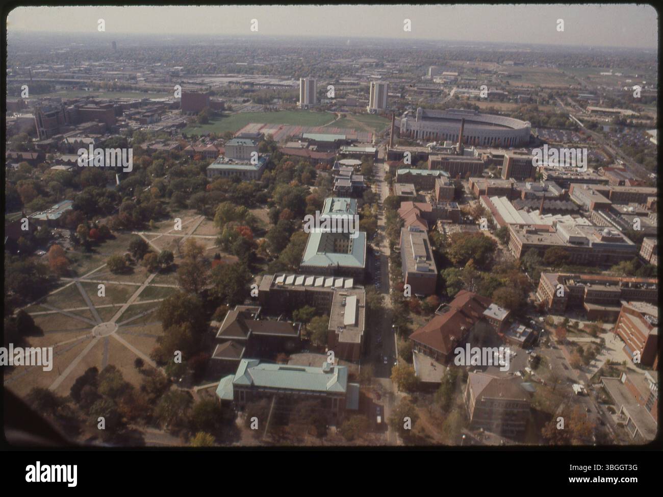 Aerial view of The Ohio State University main campus, looking west. The ...
