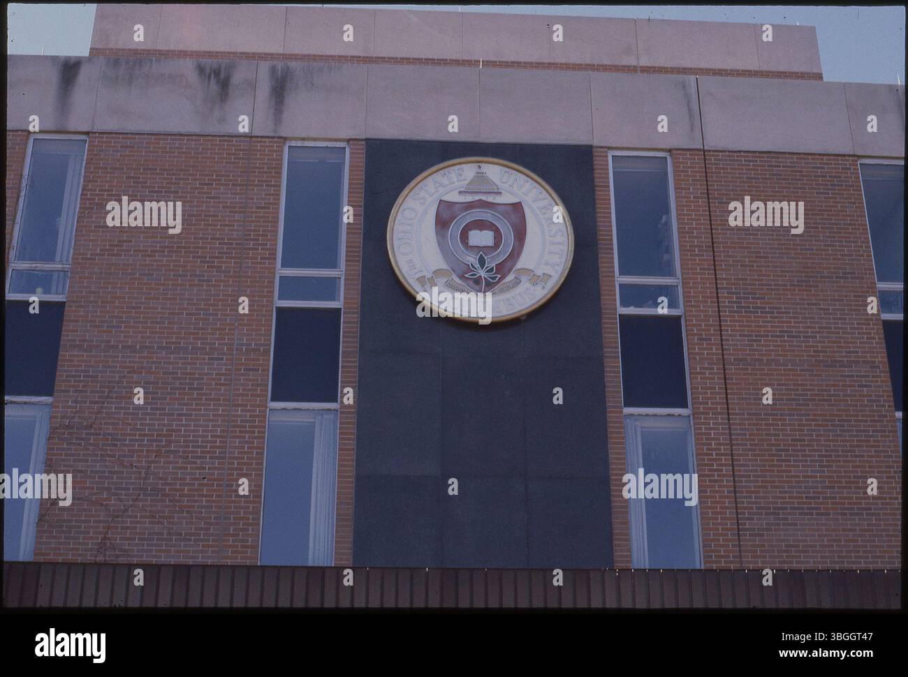 A view of the seal above the entrance of Newton Hall at The Ohio State ...
