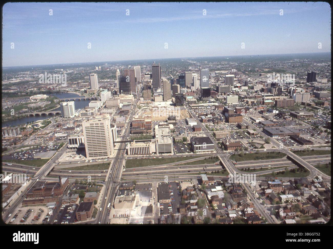 A 1987 aerial view of Downtown Columbus, showing the freeway ...