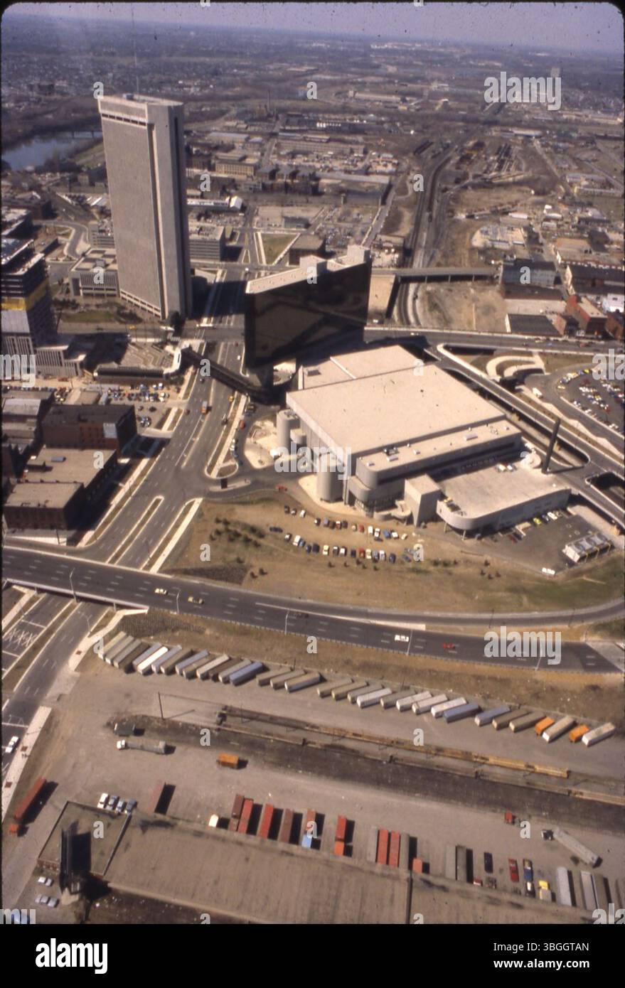 An aerial view looking west over northern Downtown Columbus in 1981 ...