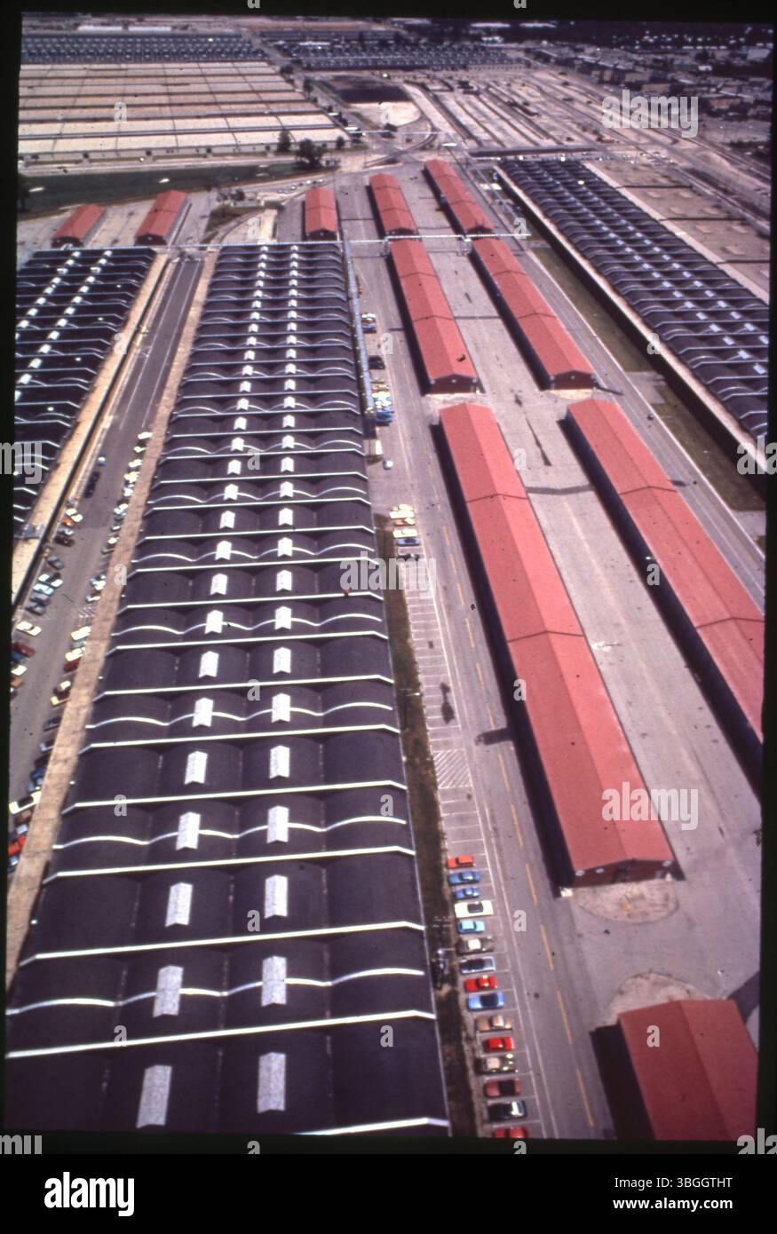 Aerial view looking east near James Road of warehouse and storage ...