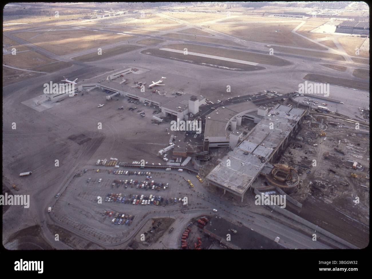 This aerial view from around 1980 shows the construction of the ...