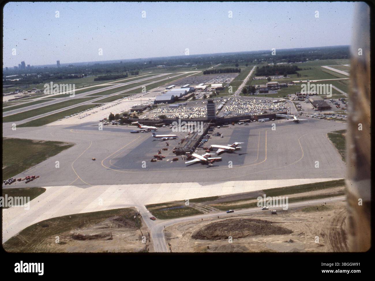 An aerial view looking southwest toward the terminal of Port Columbus ...