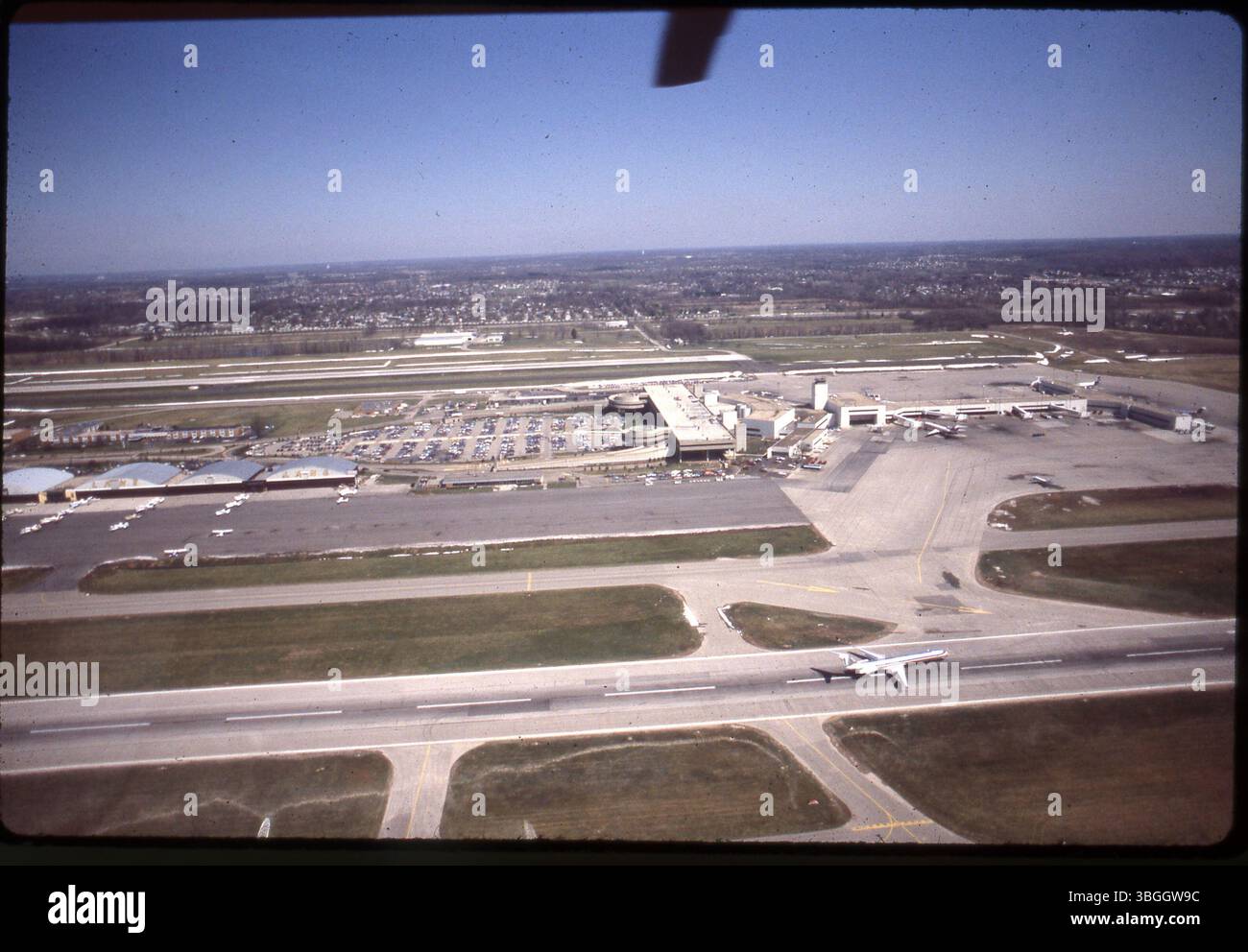 Aerial view looking north toward the terminal complex of Port Columbus ...