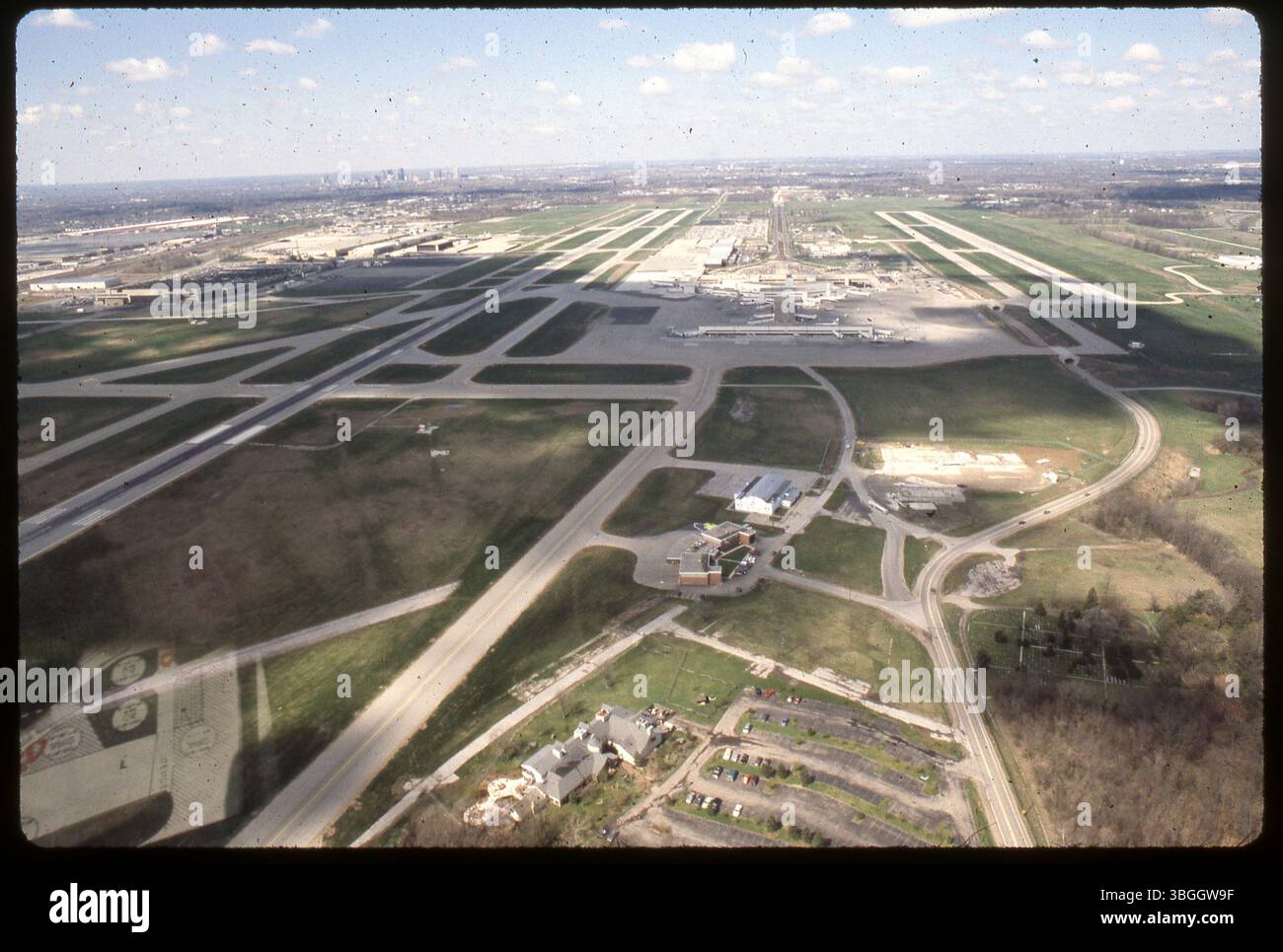 A 1990 aerial view looking west at the Port Columbus International ...