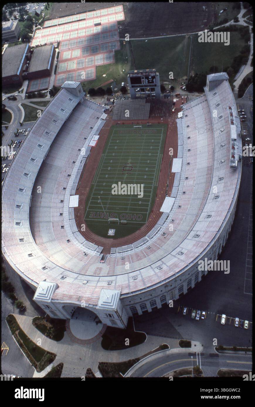 An aerial view looking south at Ohio Stadium, located on the campus of ...