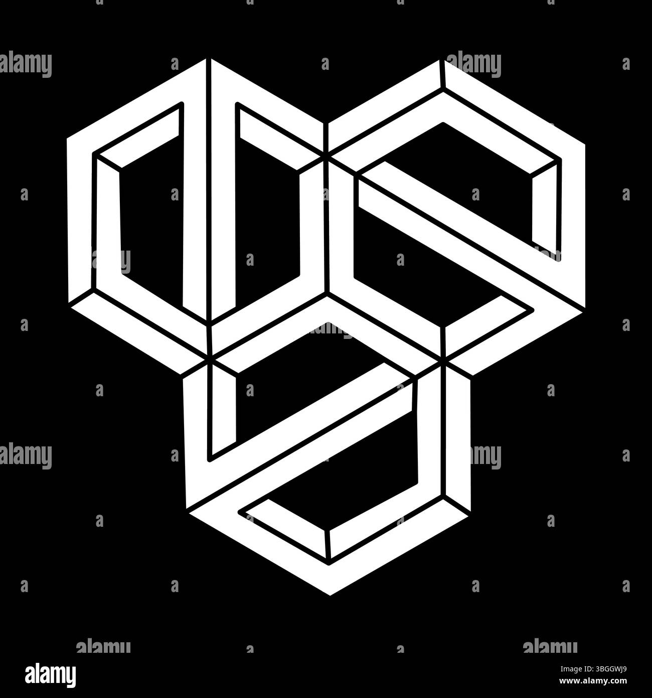 Optical illusion shape. Optical art object. Escher style. Impossible figure. Sacred geometry ...