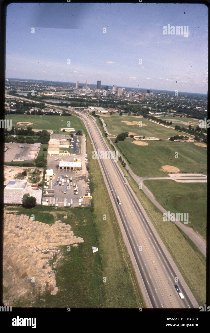 An aerial view looking north along Interstate 71 south of Downtown ...