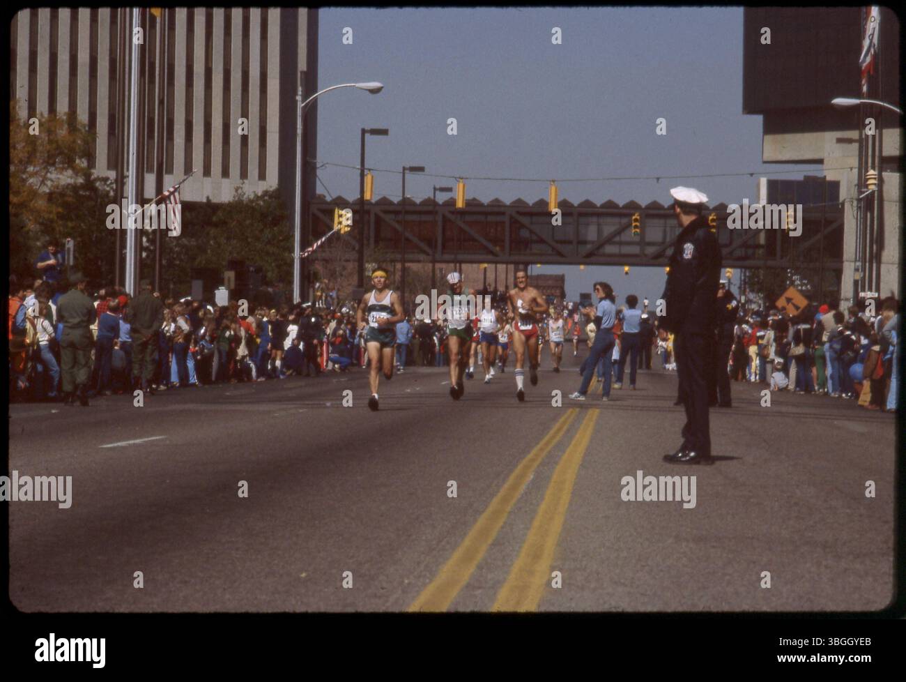 Marathon runners approach the finish line during the 1981 Columbus ...