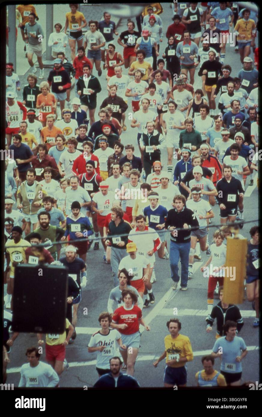 An aerial view of runners participating in the 1980 Columbus Bank One ...