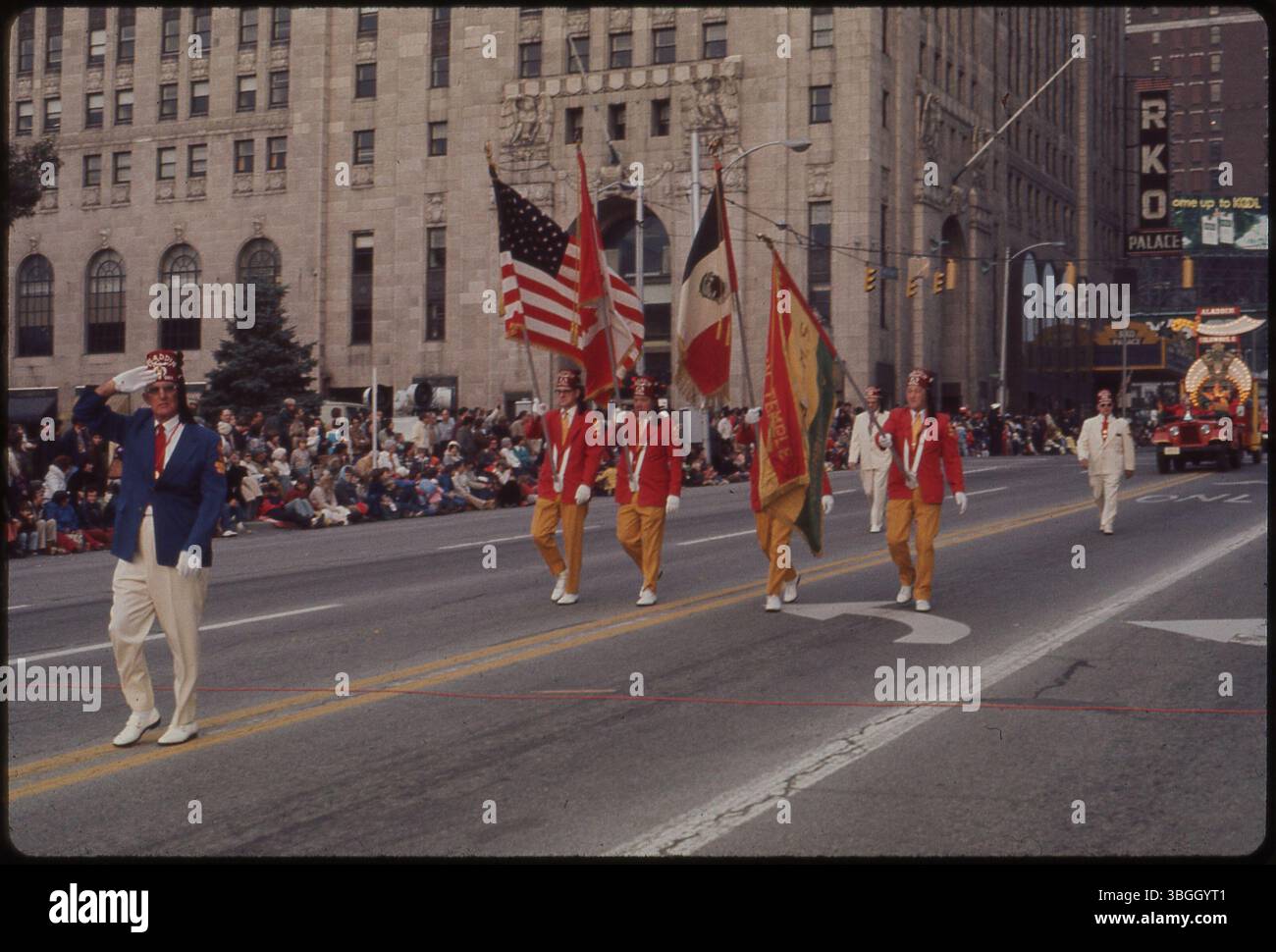 The Aladdin Shrine Temple color guard participates in a parade ...
