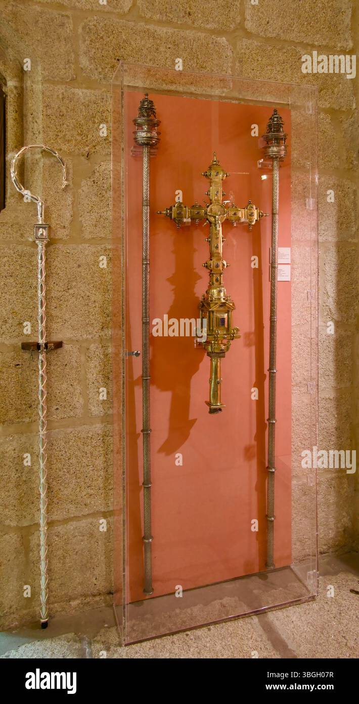 Silver ceremonial staffs and a gilded silver processional cross dated ...