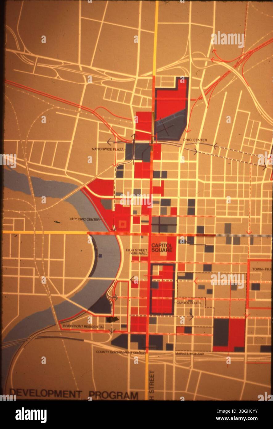 A planning map of downtown Columbus showing landmark buildings and ...