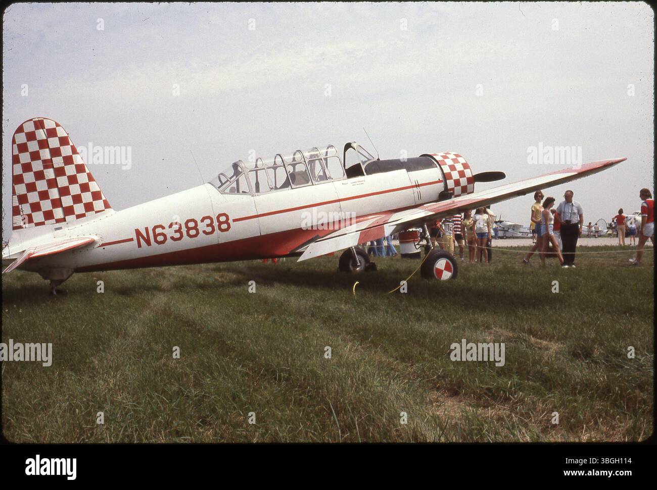 A red and white checkered Vultee BT-13 Valiant, a World War II-era ...