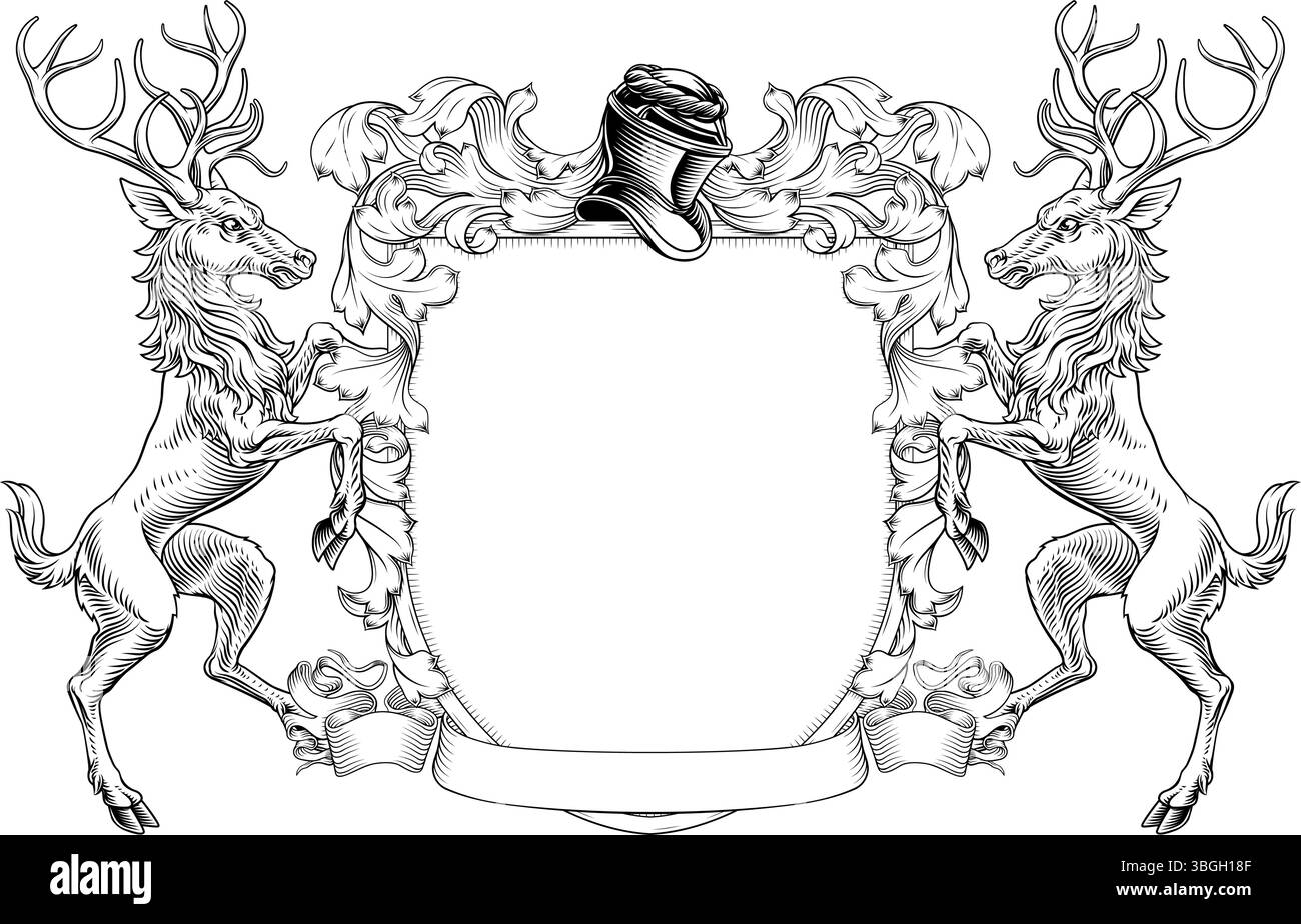 Heraldry Stag Deer Coat of Arms Heraldic Shield Stock Vector Image ...