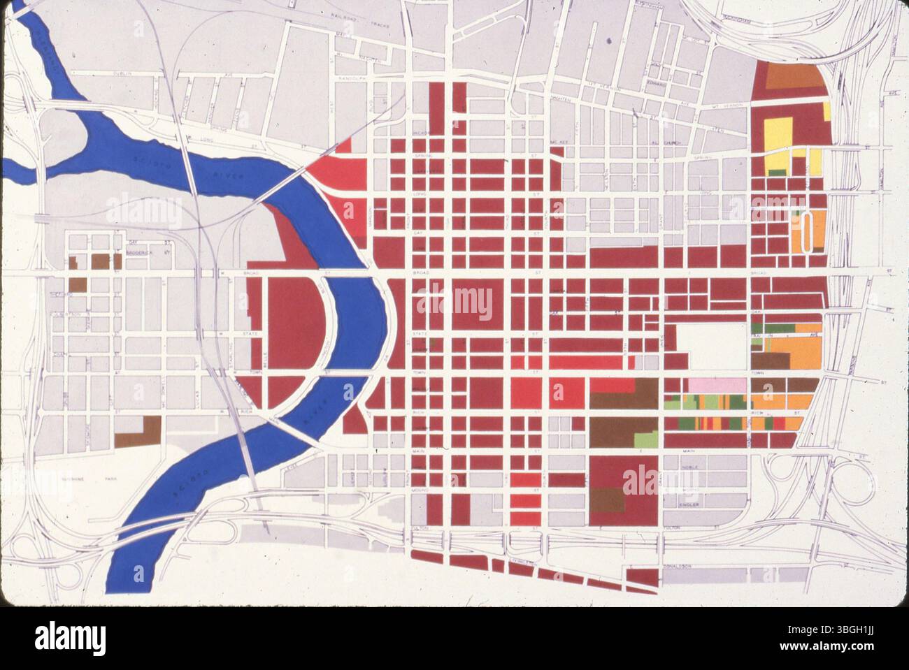 This portion of a zoning map from May 1980 displays the color-coded ...