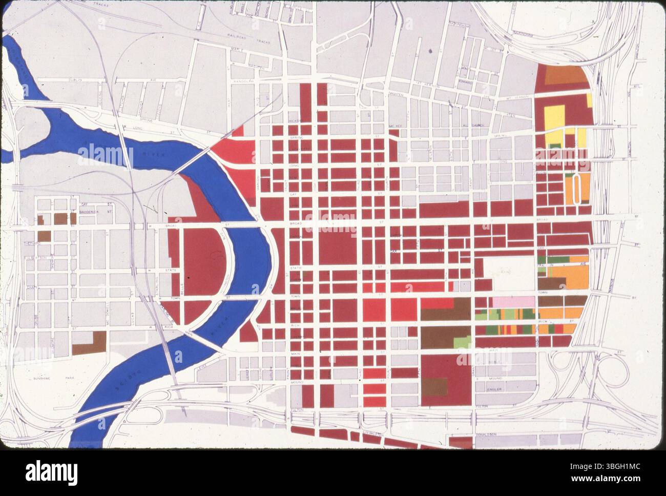 A color-coded portion of a zoning map of downtown Columbus, dated May ...