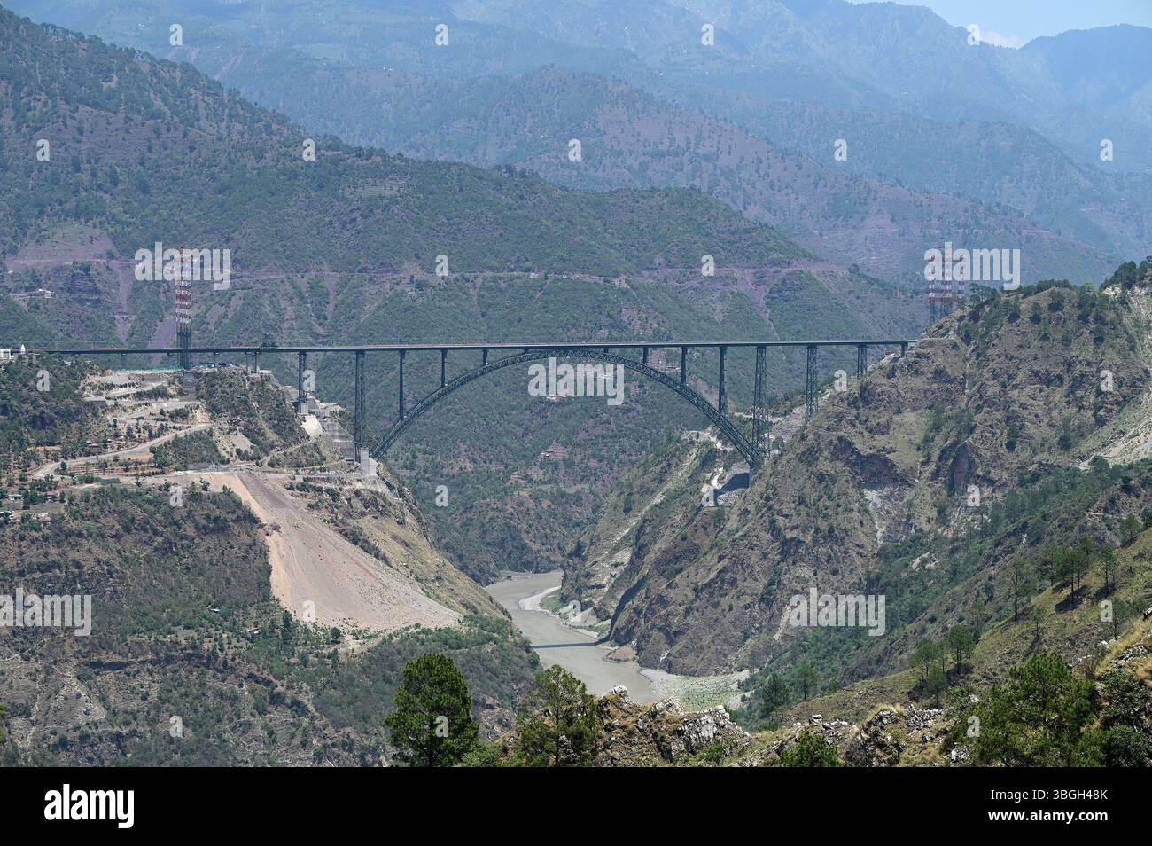 REASI, INDIA - JUNE 5: Highest railway arch bridge over the river ...