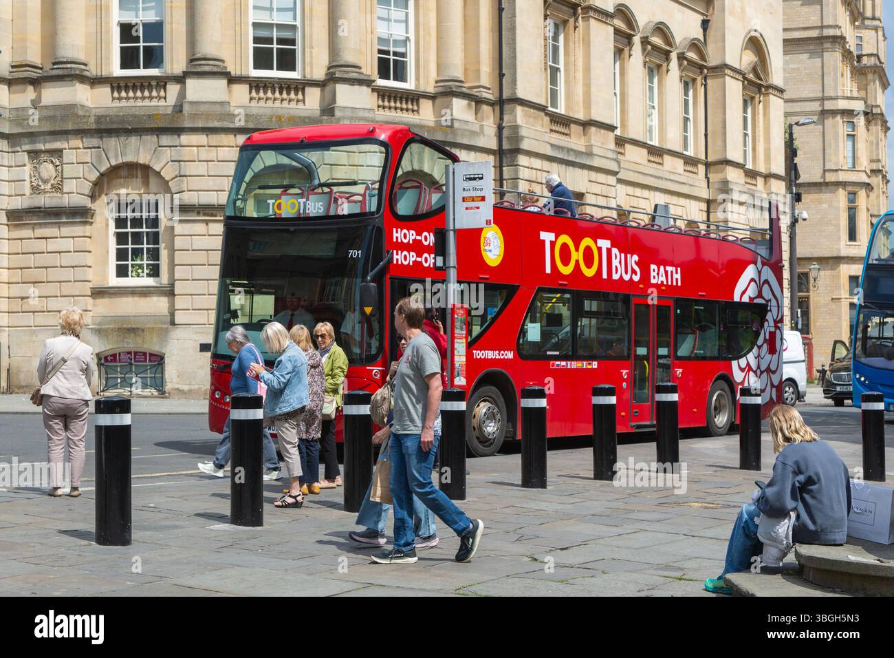 Tootbus Bath open top double-decker tour bus, High Street, city of Bath ...