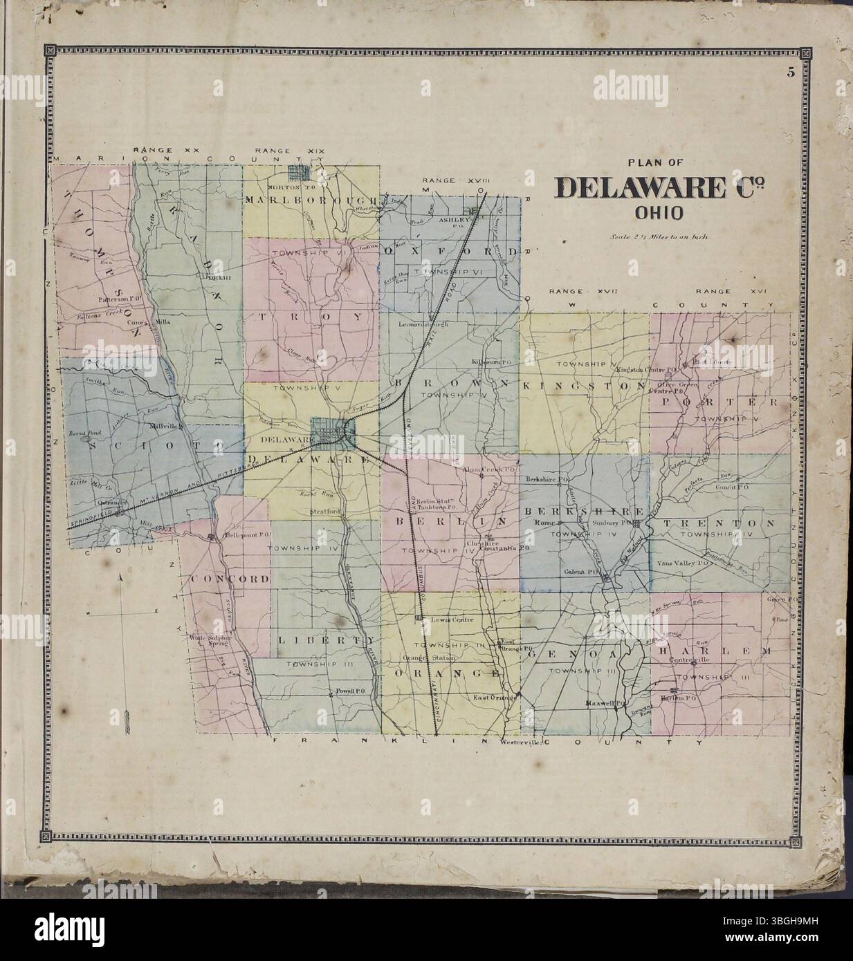 Page seven of the 1866 Atlas of Delaware County, Ohio, showing maps of ...