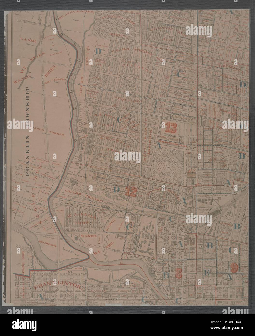 The 1889 Ward Bros. Columbus Map is divided into 9 pieces and showcases ...
