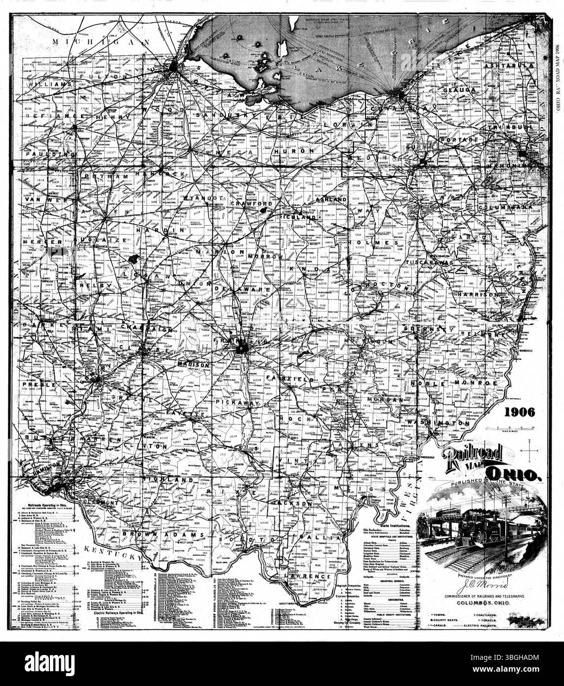 The 1906 Ohio Railroad Map is a reproduction showing the railroad lines ...